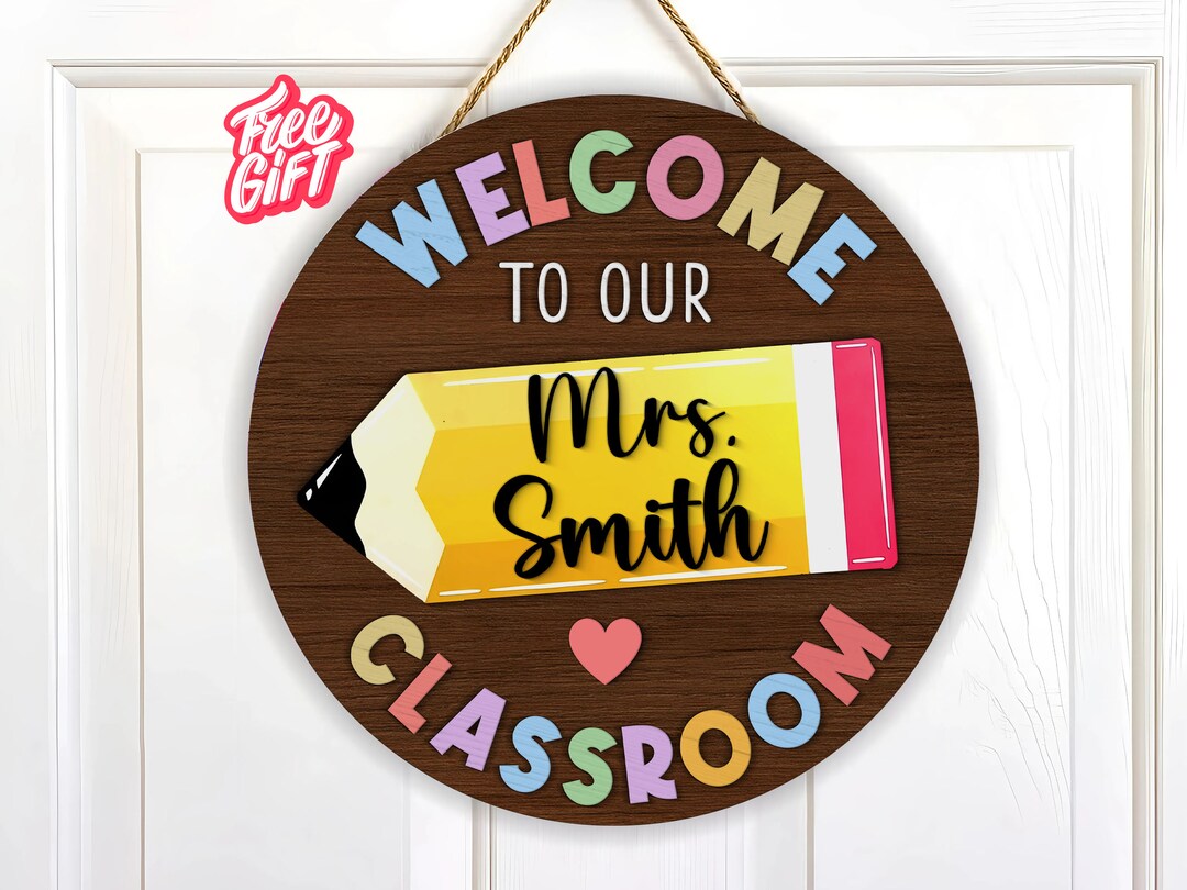 Personalized Teacher Door Sign, Teacher Sign for Door, Clasroom Wooden ...