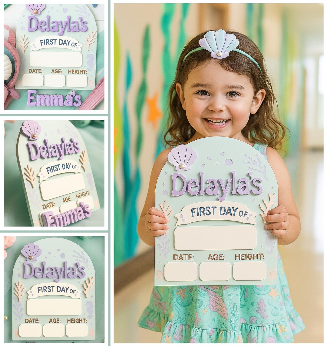 Personalized Mermaid First Day of School Sign: Pastel Ocean Theme Photo ...
