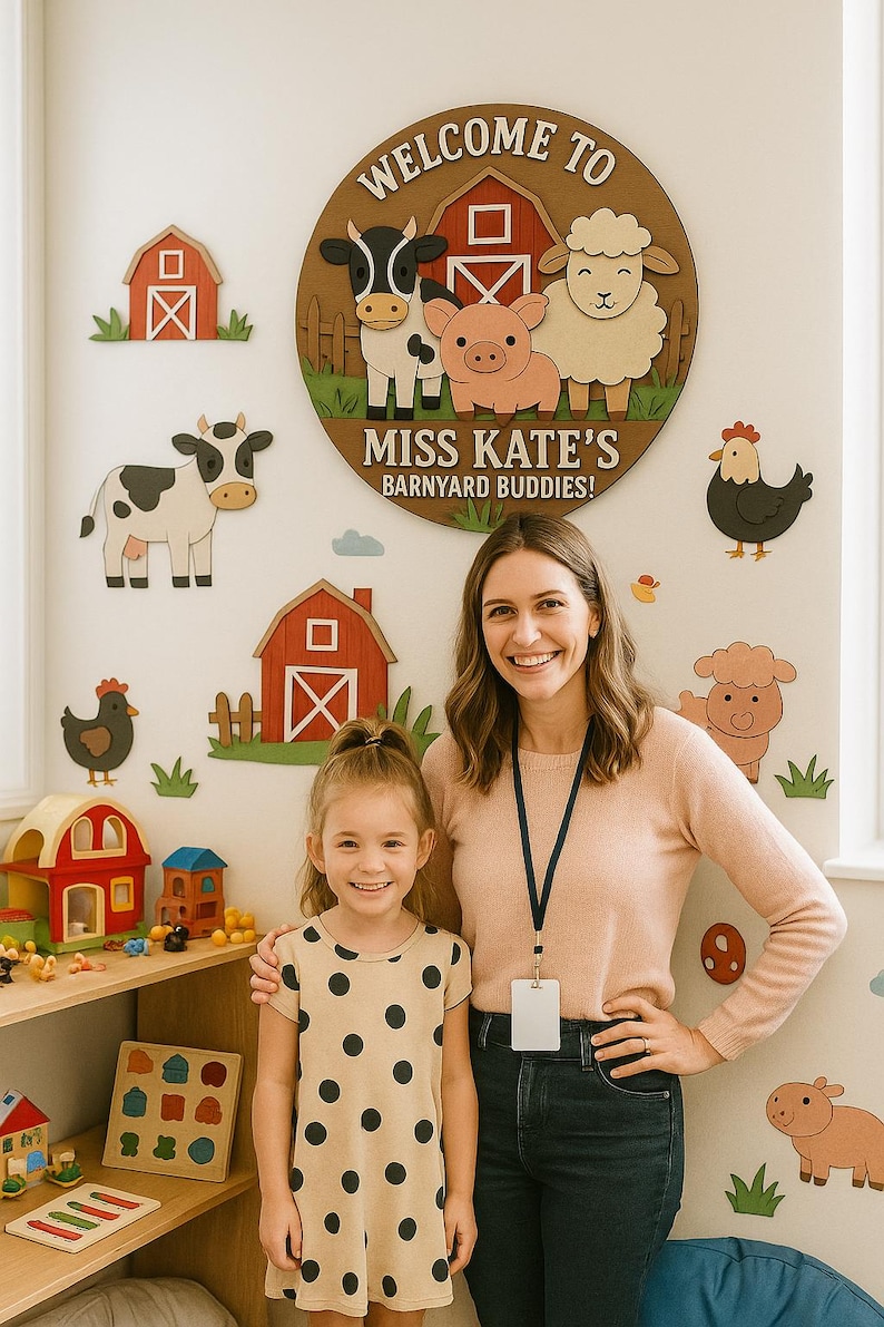Farm Animal Classroom Sign, Personalized Teacher Door Sign, Barnyard ...