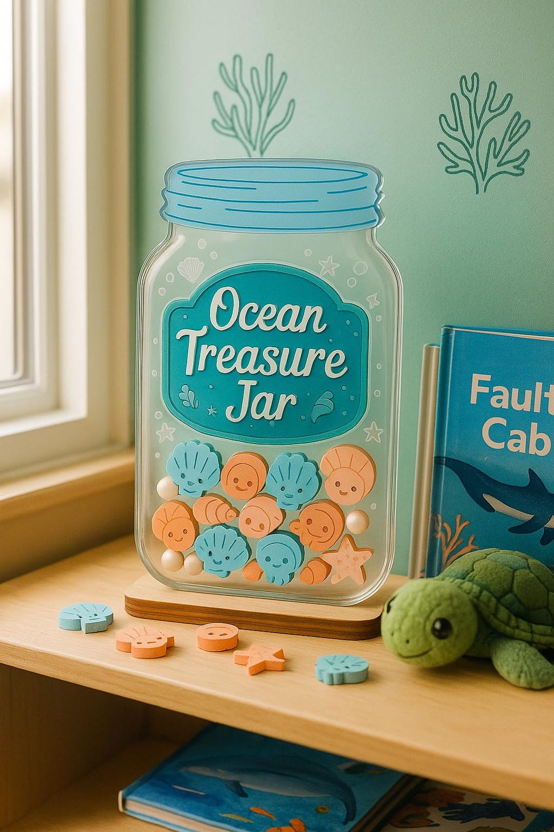 Ocean Treasure Jar: Under the Sea Classroom Reward, Wooden Shell Tokens ...