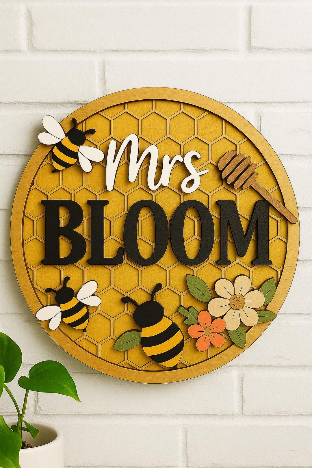 Bee Classroom Door Sign: Personalized Teacher Name Plaque, Honeycomb ...