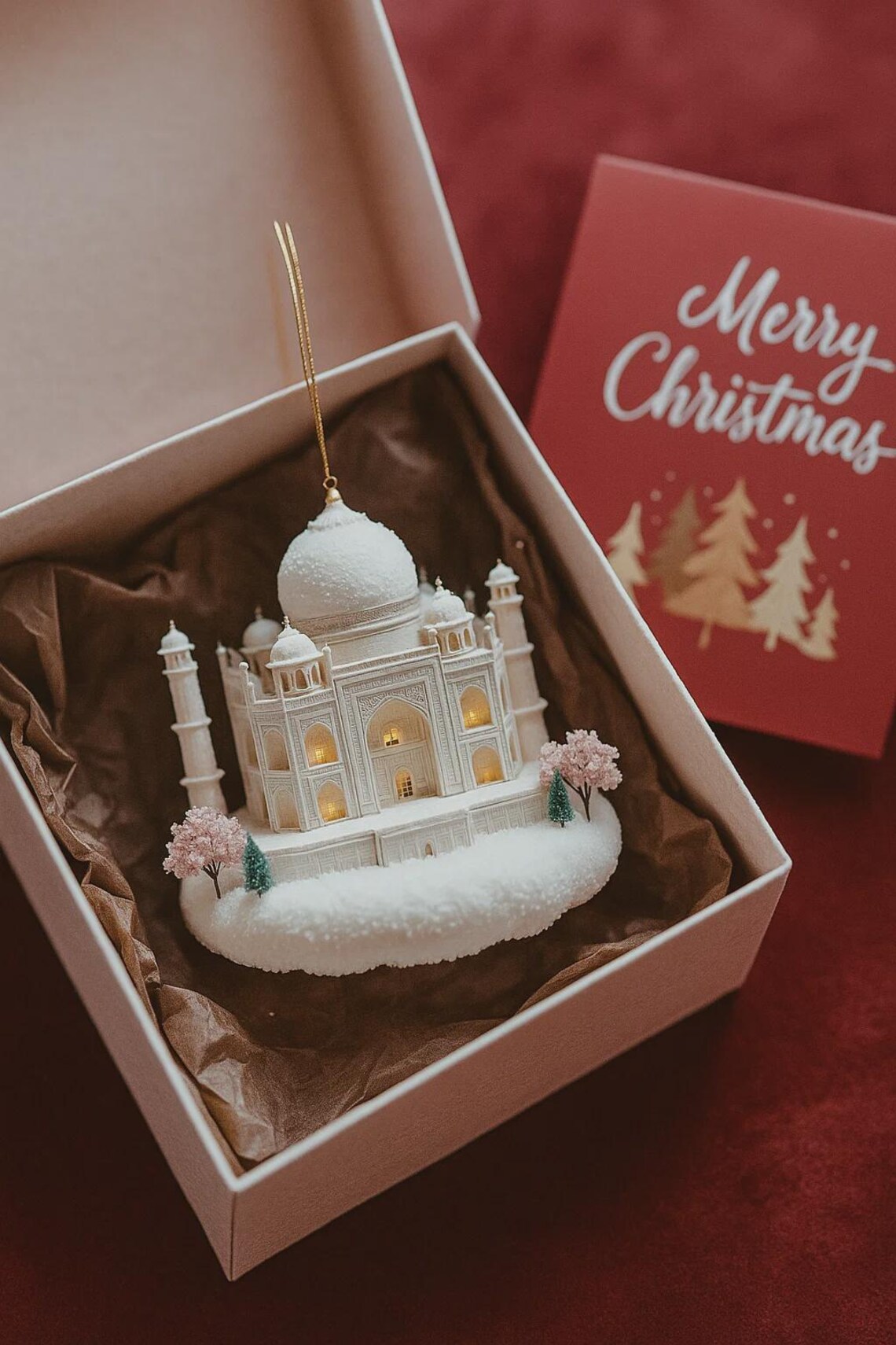 Taj Mahal & Fuji View Christmas Ornament | Wood 2D Flat Fusion Landmark ...