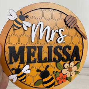 Bee Classroom Door Sign: Personalized Teacher Name Plaque, Honeycomb ...