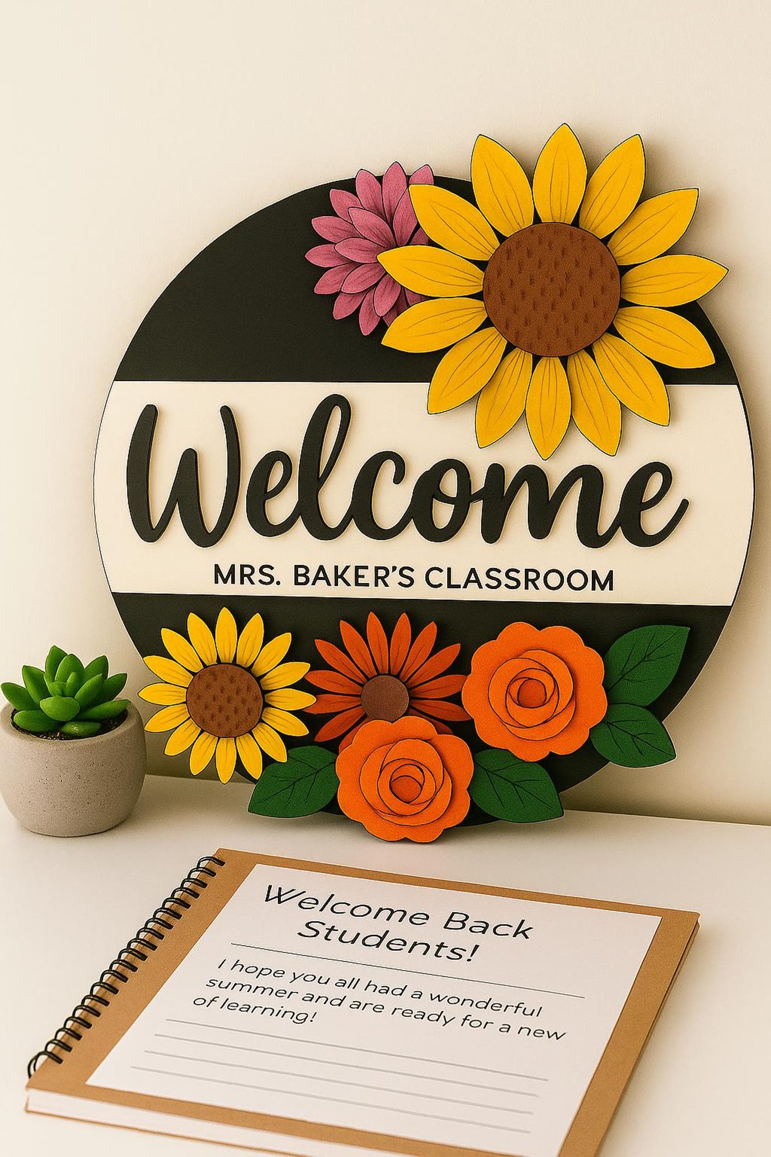Floral Classroom Welcome Sign, Sunflower Teacher Gift, Custom Door ...