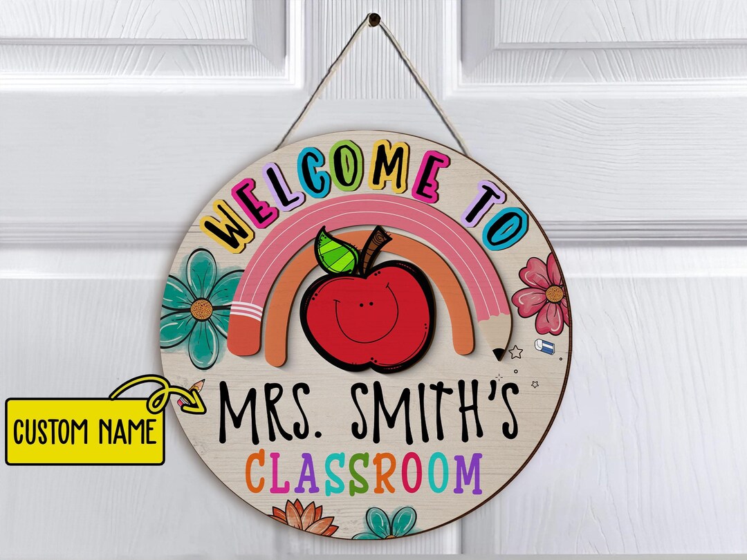Custom Sign With Teacher Name, Teacher Colorful Wood Door Sign, Teacher ...