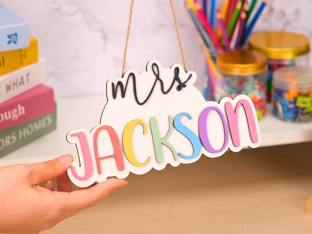 Personalized Teacher Name Sign, Teacher Welcome Sign, 2 Layer Door Sign ...