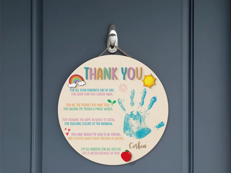Kids Poem Handprint Thank You Sign, Handprint Poem Print, Teacher Door ...