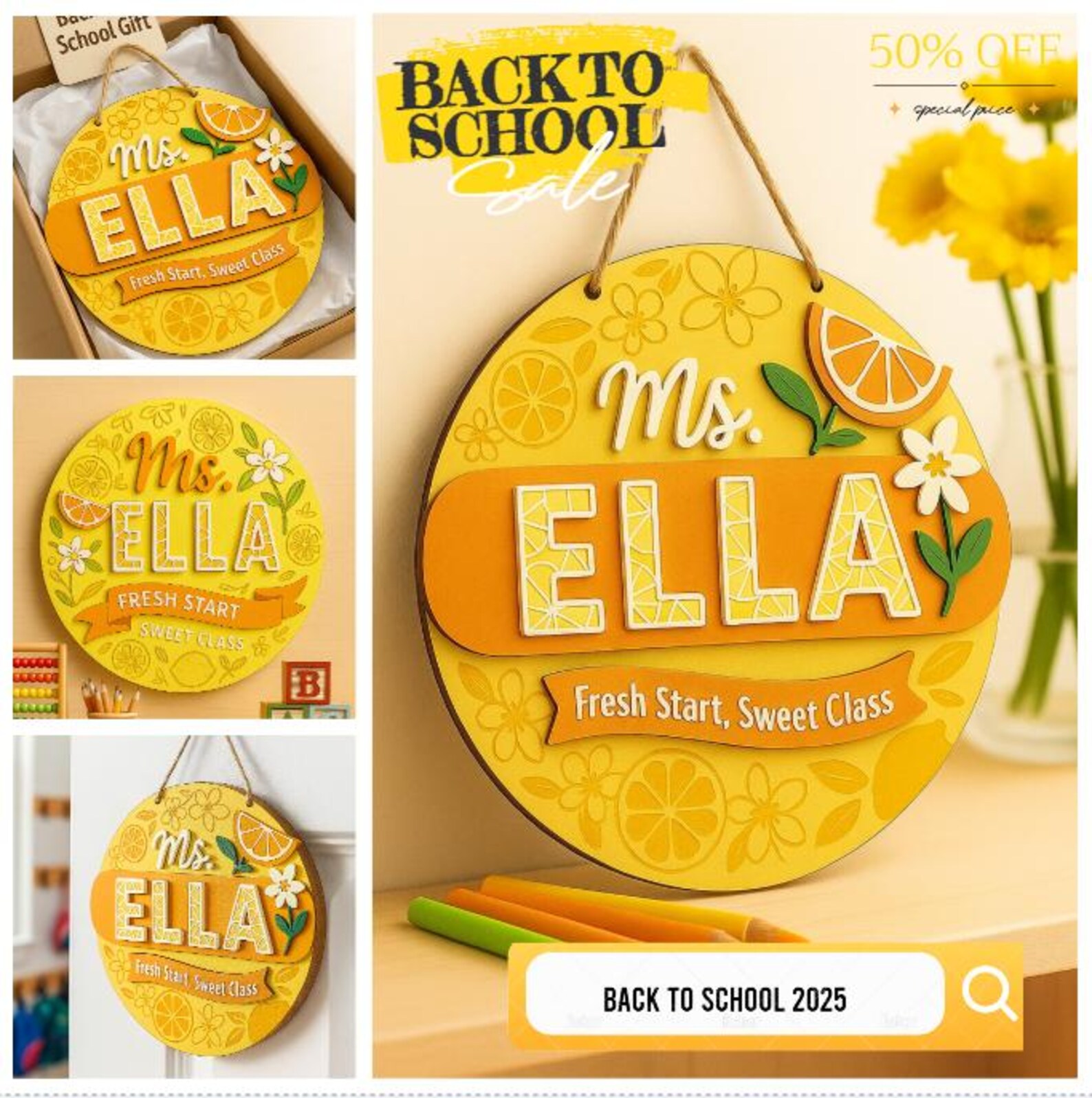 Personalized Citrus Classroom Sign, Handmade Wooden Teacher Gift - Etsy