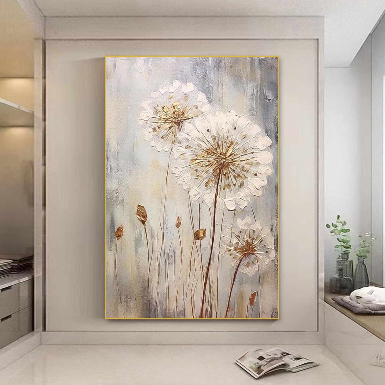 Abstract Dandelion Oil Painting on Canvas, Large Wall Art, Original ...
