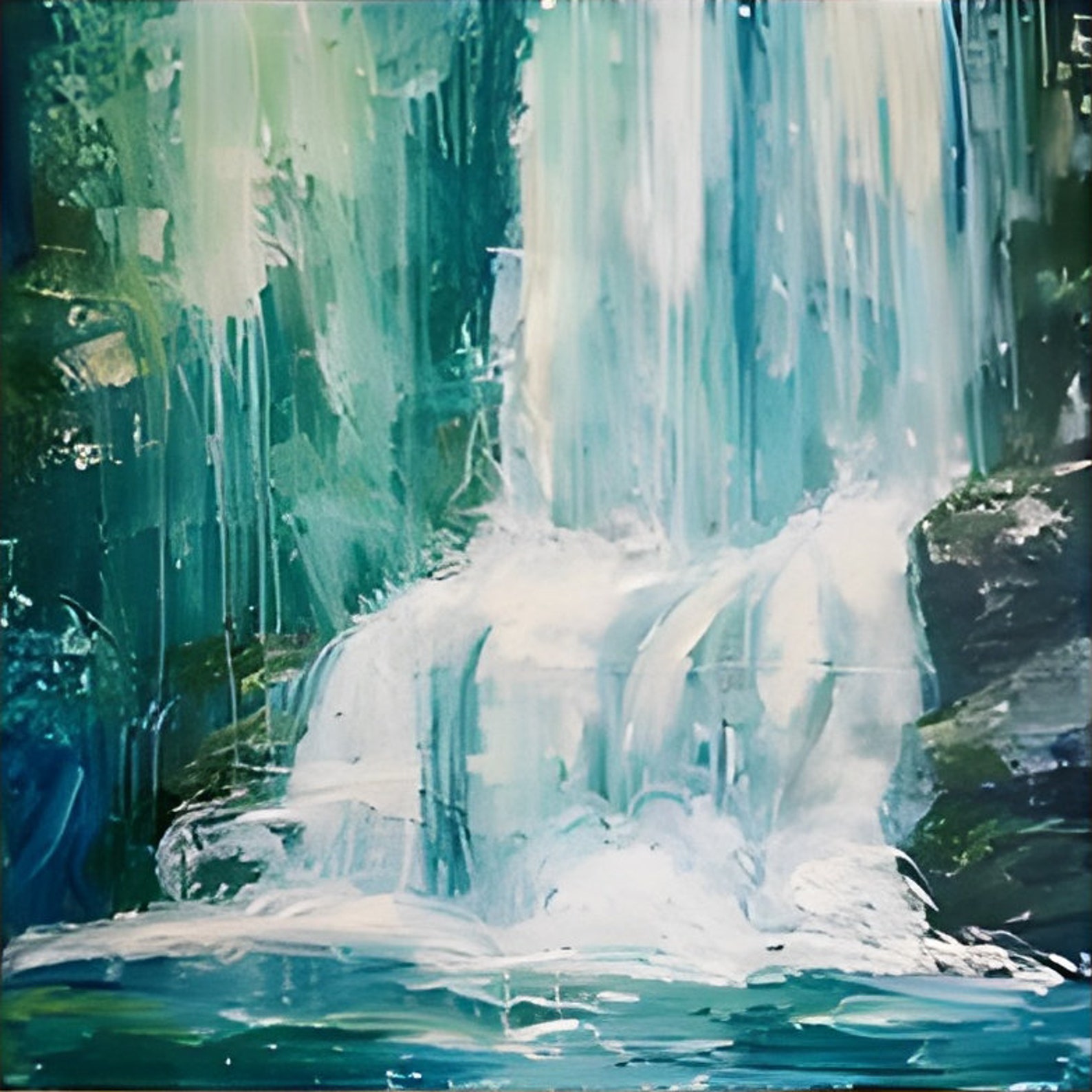 Original Waterfall Oil Painting on Canvas Large Abstract Green ...