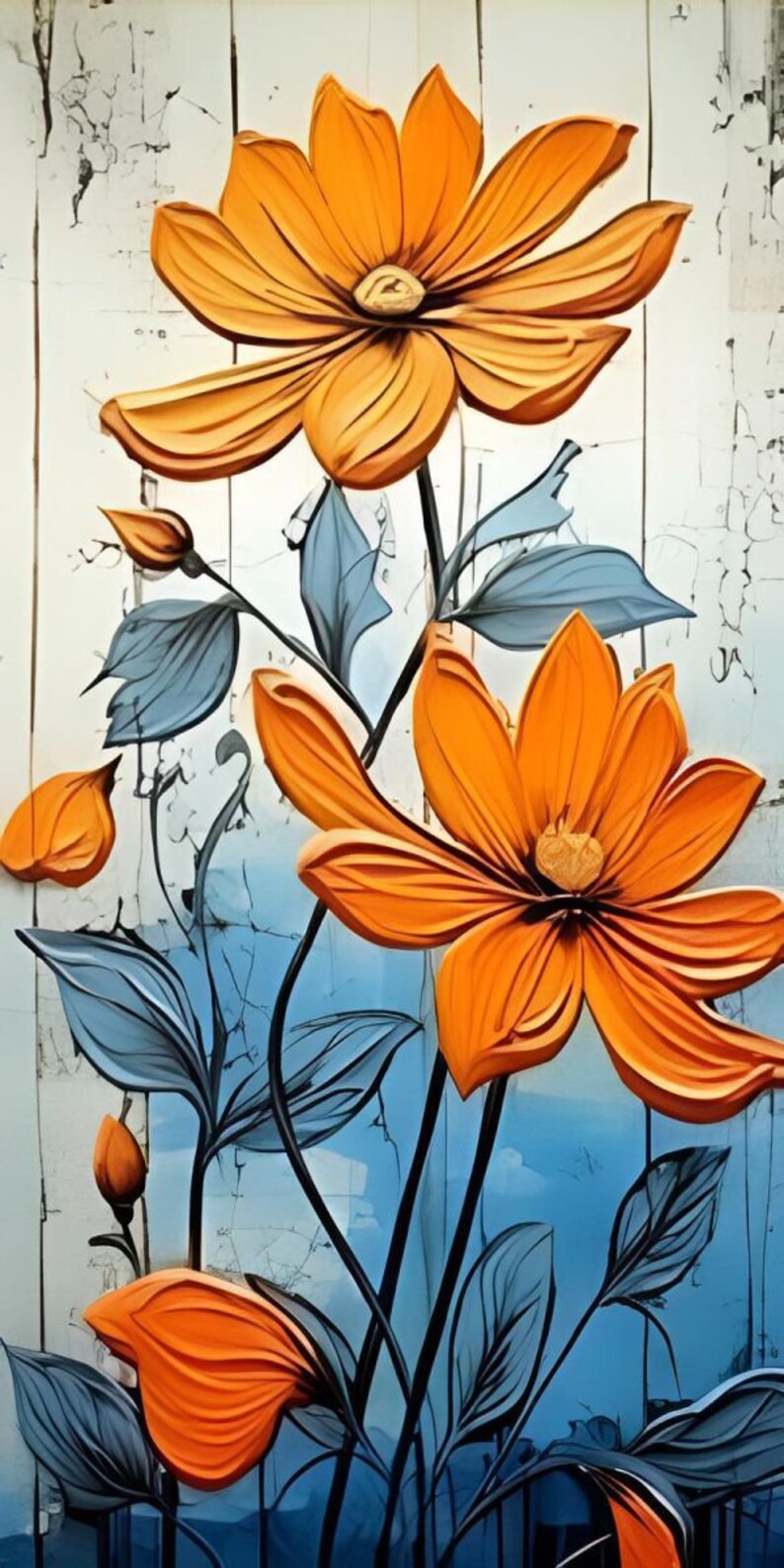 Abstract Flower Landscape Oil Painting on Canvas Large Original Orange ...