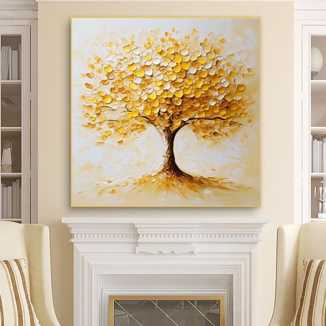 Abstract Yellow Tree of Life Oil Painting on Canvas, Large Wall Art ...