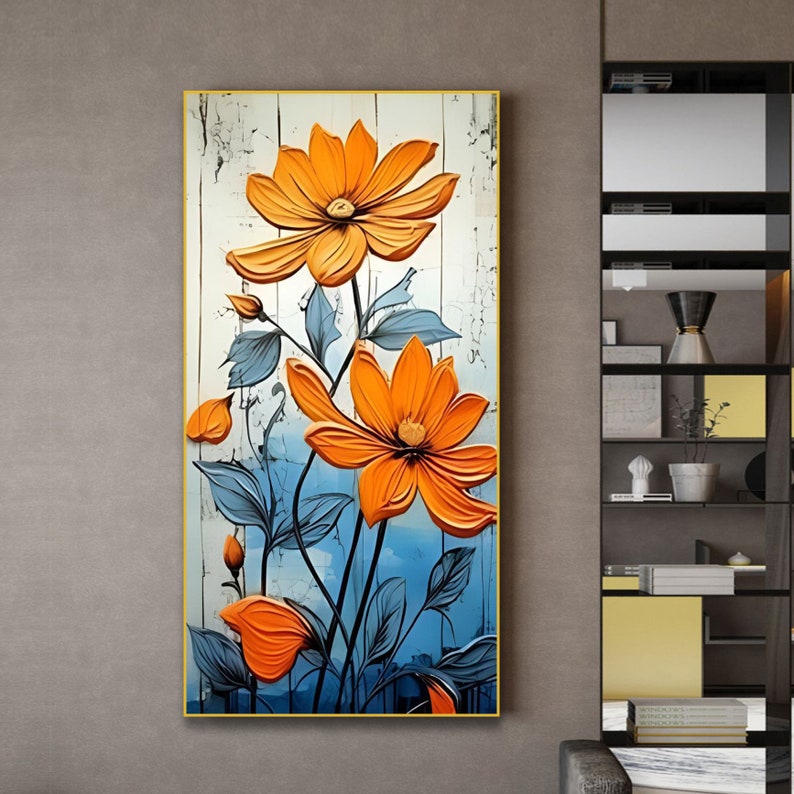 Abstract Flower Landscape Oil Painting on Canvas Large Original Orange ...