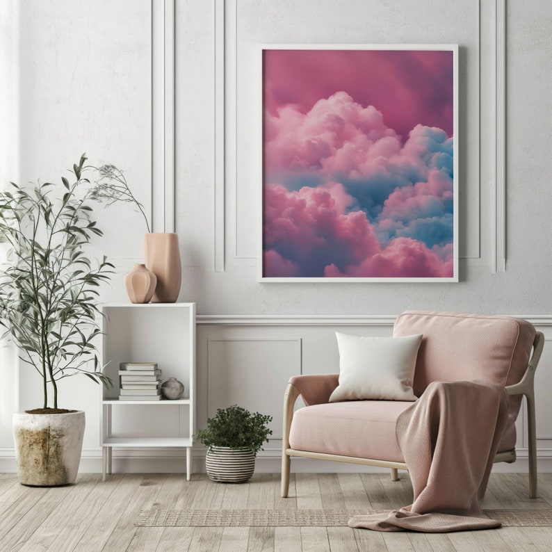 Cotton Candy Clouds Wall Art, Home Decor, Pink Clouds in the Sky ...