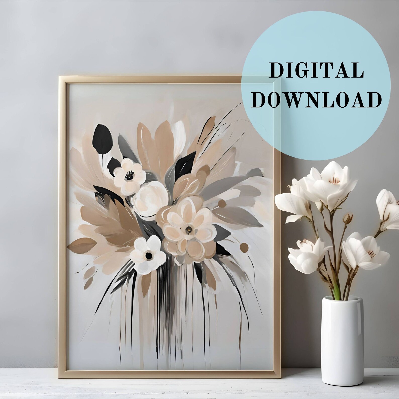Abstract Flower Bouquet, Neutral Bouquet, Beige Flowers, Abstract ...