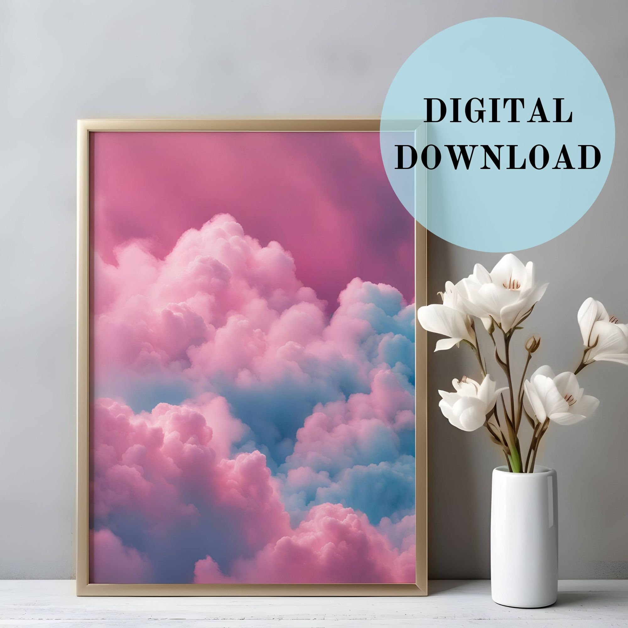 Cotton Candy Clouds Wall Art, Home Decor, Pink Clouds in the Sky ...