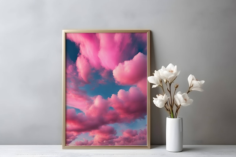 Pink Clouds Wall Art, Cotton Candy Clouds Wall Art, Pink Clouds in the ...