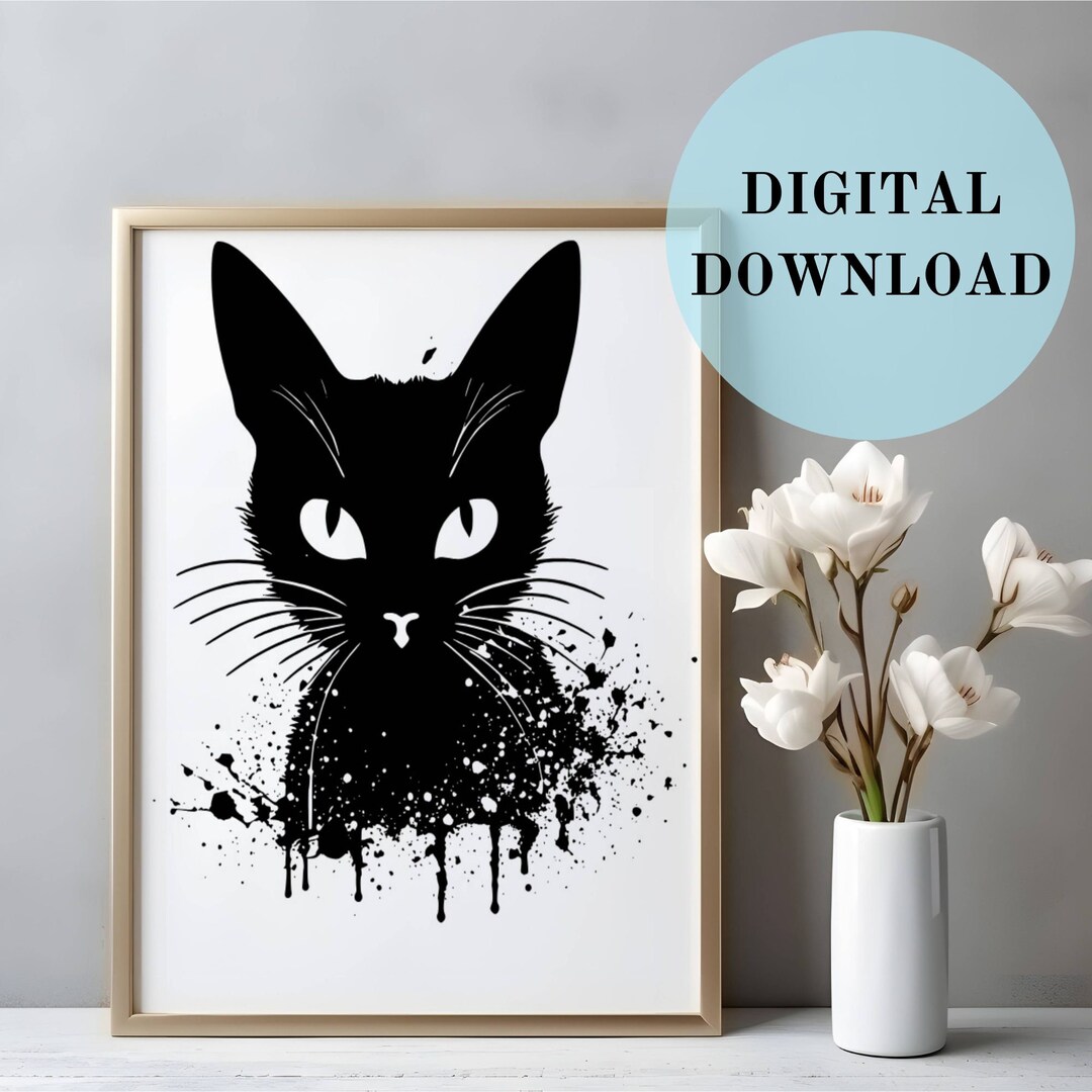Black Cat Decor, Splatter Paint, Aesthetic, Kitty Art, Spray Paint, Cat ...