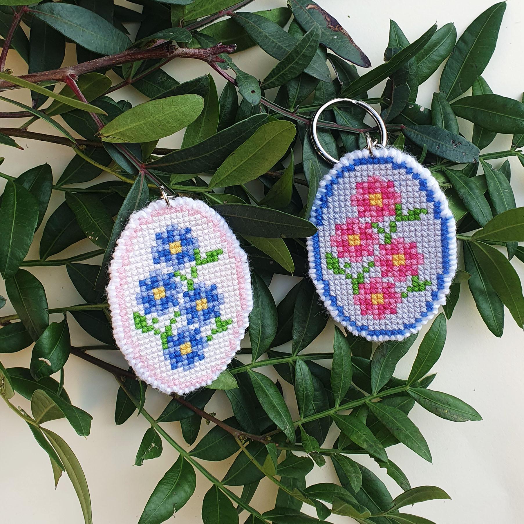 Handmade Flower Cross Stitch Keychain – Colorful Spring Accessory - Etsy