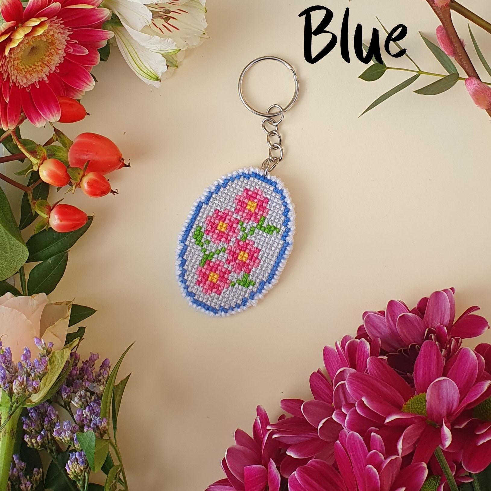 Handmade Flower Cross Stitch Keychain – Colorful Spring Accessory - Etsy