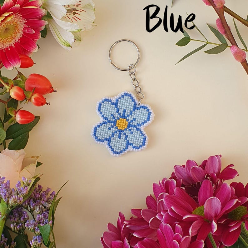 Handmade Daisy Cross Stitch Keychain – Colorful Spring Accessory - Etsy