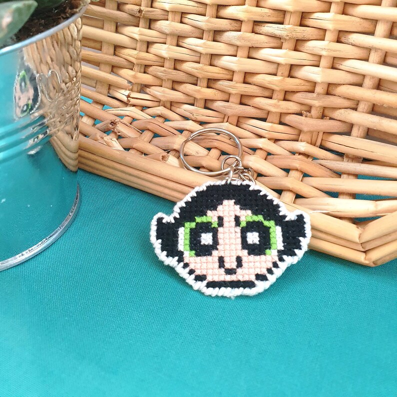 Buttercup Powerpuff Girls Keychain - Handmade Cross Stitch Accessory ...