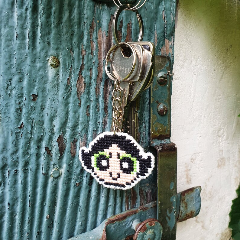 Buttercup Powerpuff Girls Keychain - Handmade Cross Stitch Accessory ...