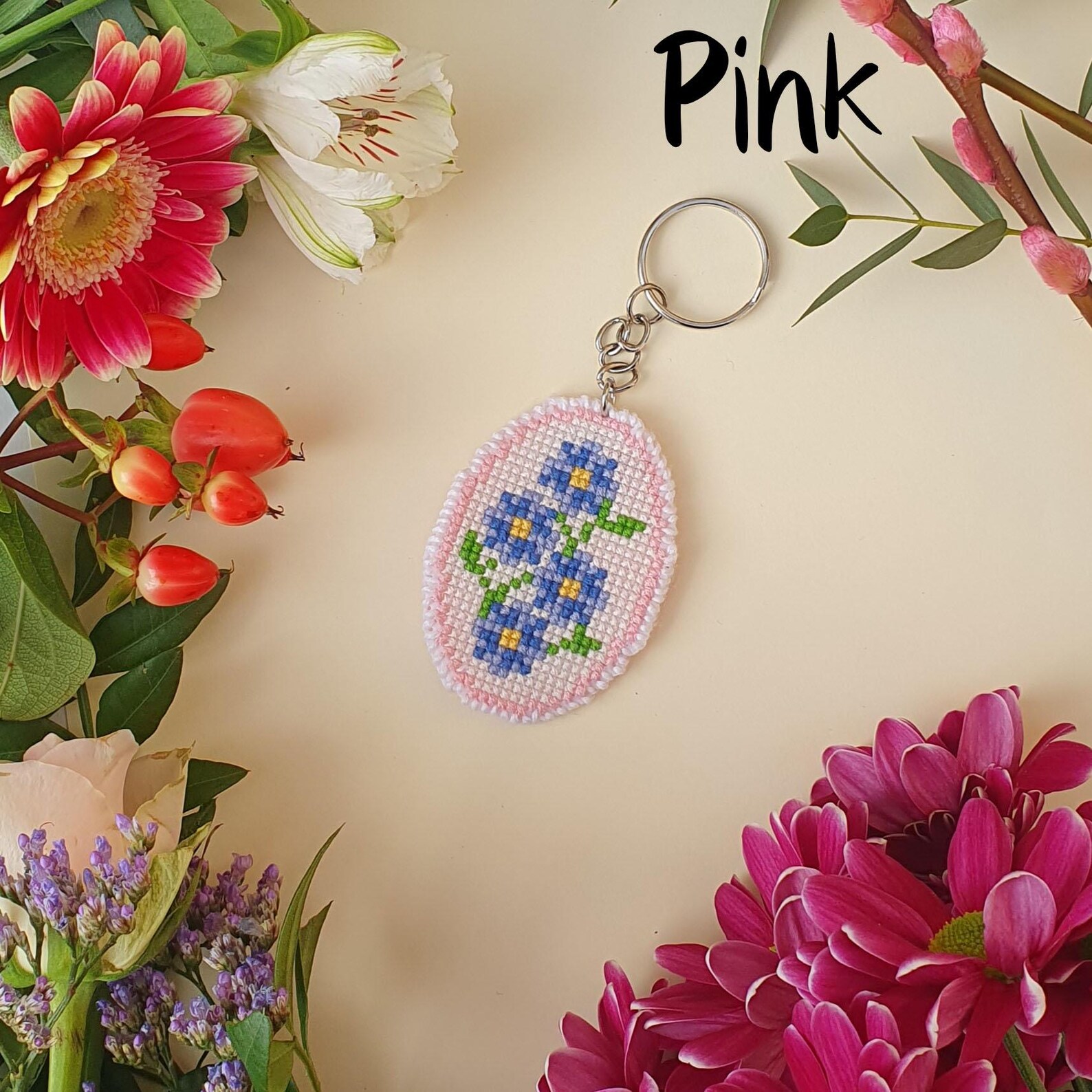 Handmade Flower Cross Stitch Keychain – Colorful Spring Accessory - Etsy