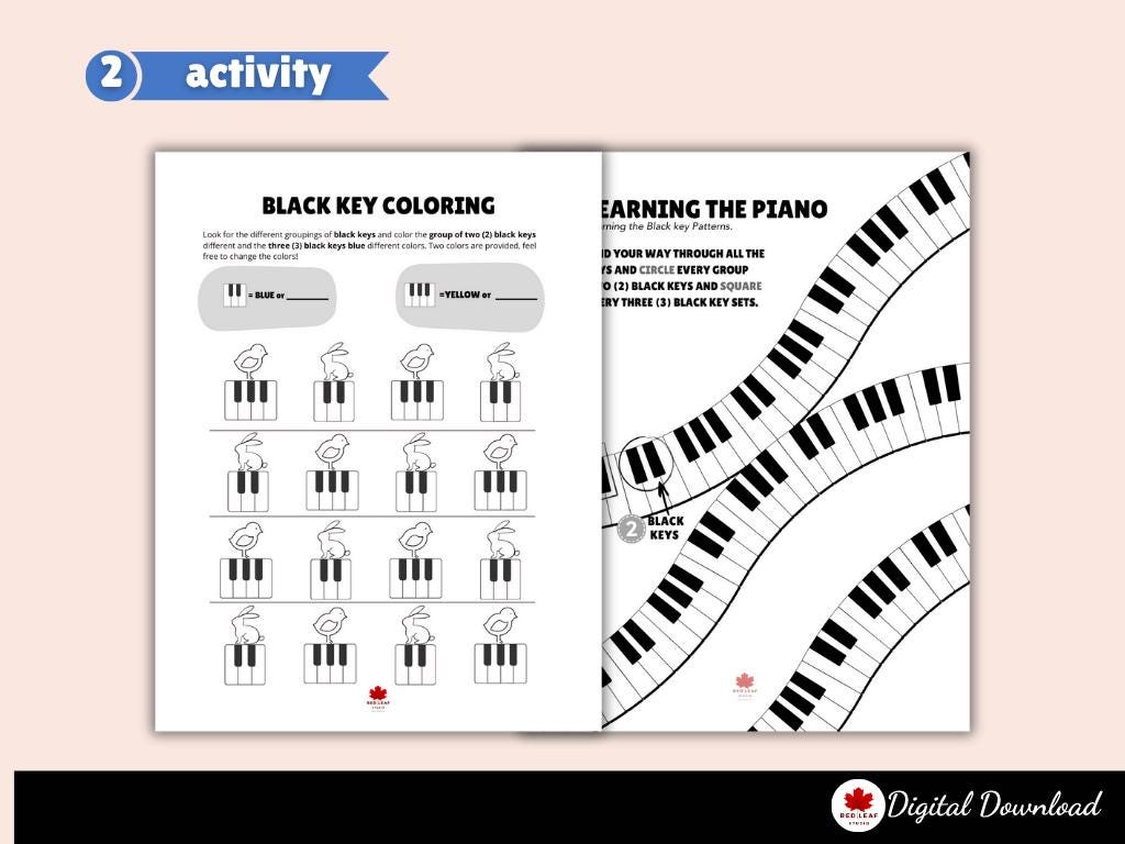 Piano Black Key Beginner Worksheet | Piano Lessons | Usletter | A4 - Etsy