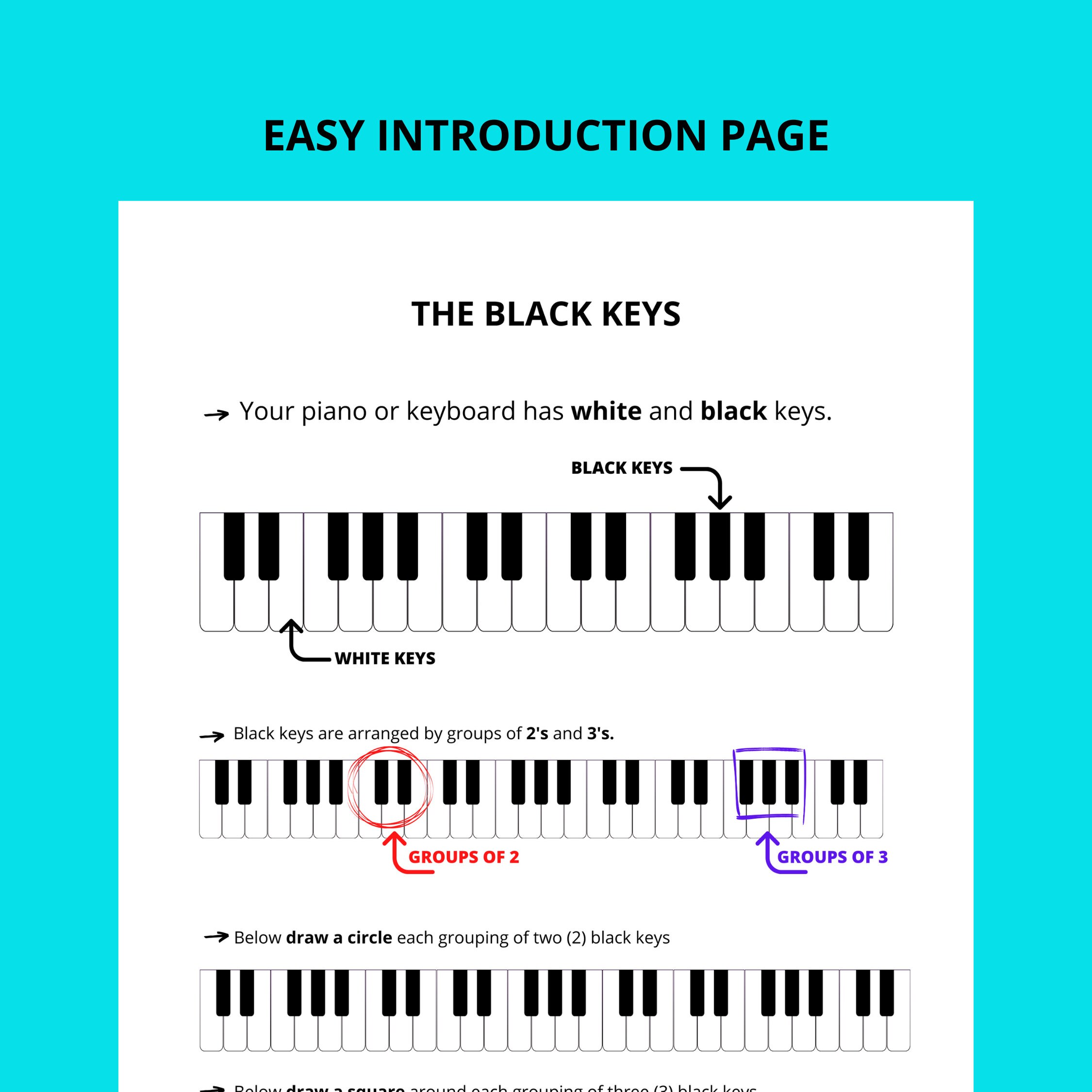 Piano Black Key Beginner Worksheet | Piano Lessons | Usletter | A4 - Etsy