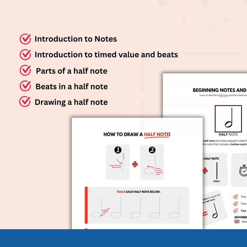 Half Note Music Theory Printable: Elementary Music Lesson (PDF) - Etsy