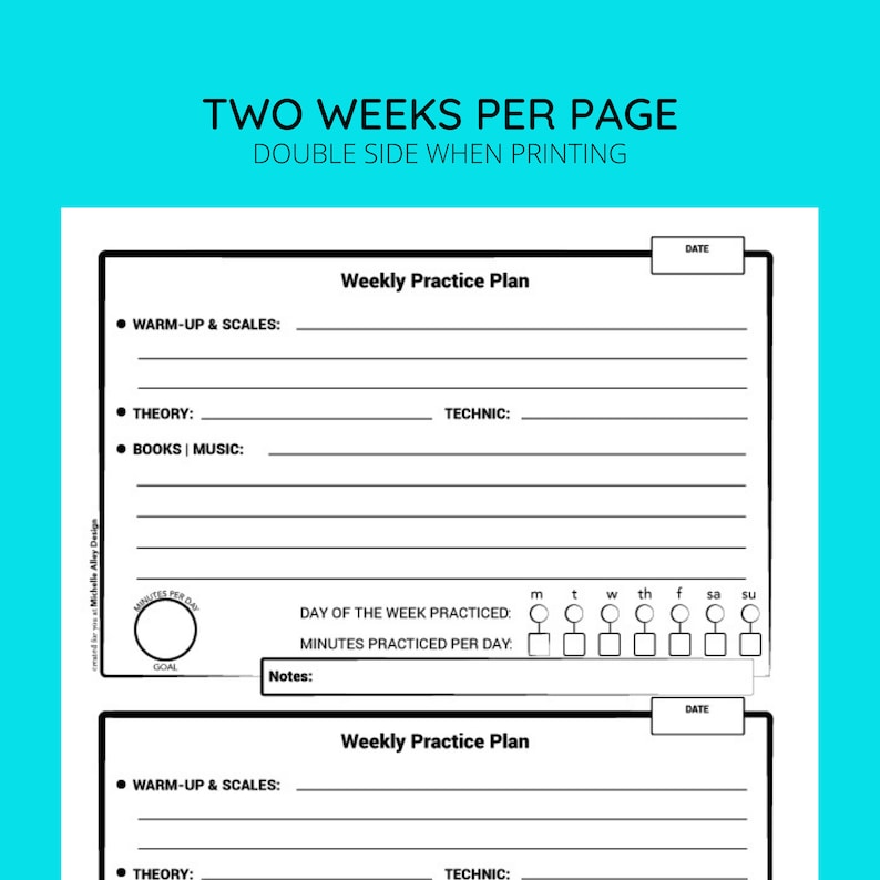Music Assignment Sheet | Weekly Piano Lesson Tracker | Music Practice ...
