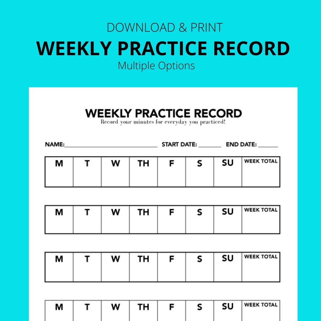 Piano Practice Log: Weekly Music Tracker (US Letter, A4) (PDF) - Etsy
