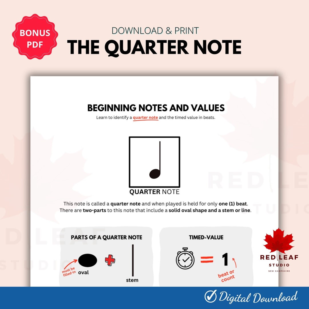 Quarter Note Music Theory Printable: Beginner Lesson (PDF) - Etsy