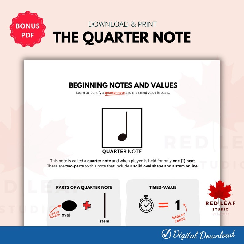 Quarter Note Music Theory Printable: Beginner Lesson (PDF) - Etsy