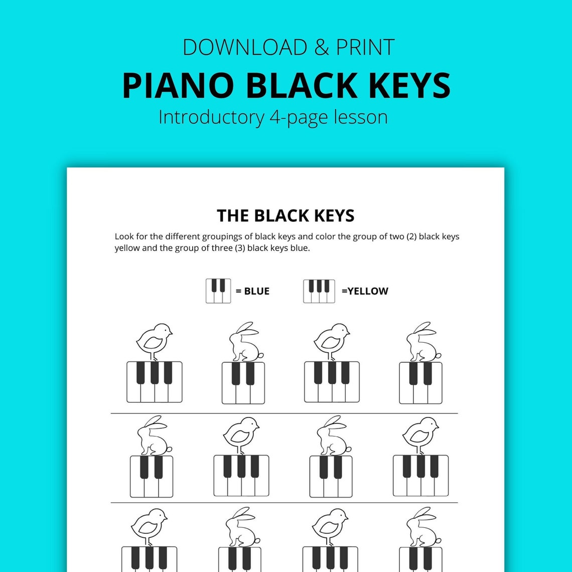 Piano Black Key Beginner Worksheet Piano Lessons Usletter - Etsy