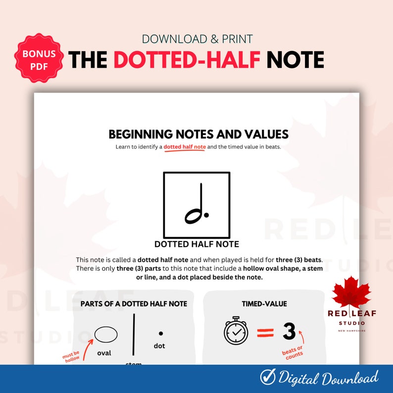 Dotted-half Note Music Theory Teaching Download | | Piano Lesson ...