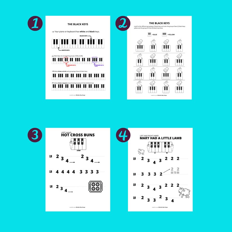 Piano Black Key Beginner Worksheet | Piano Lessons | Usletter | A4 - Etsy