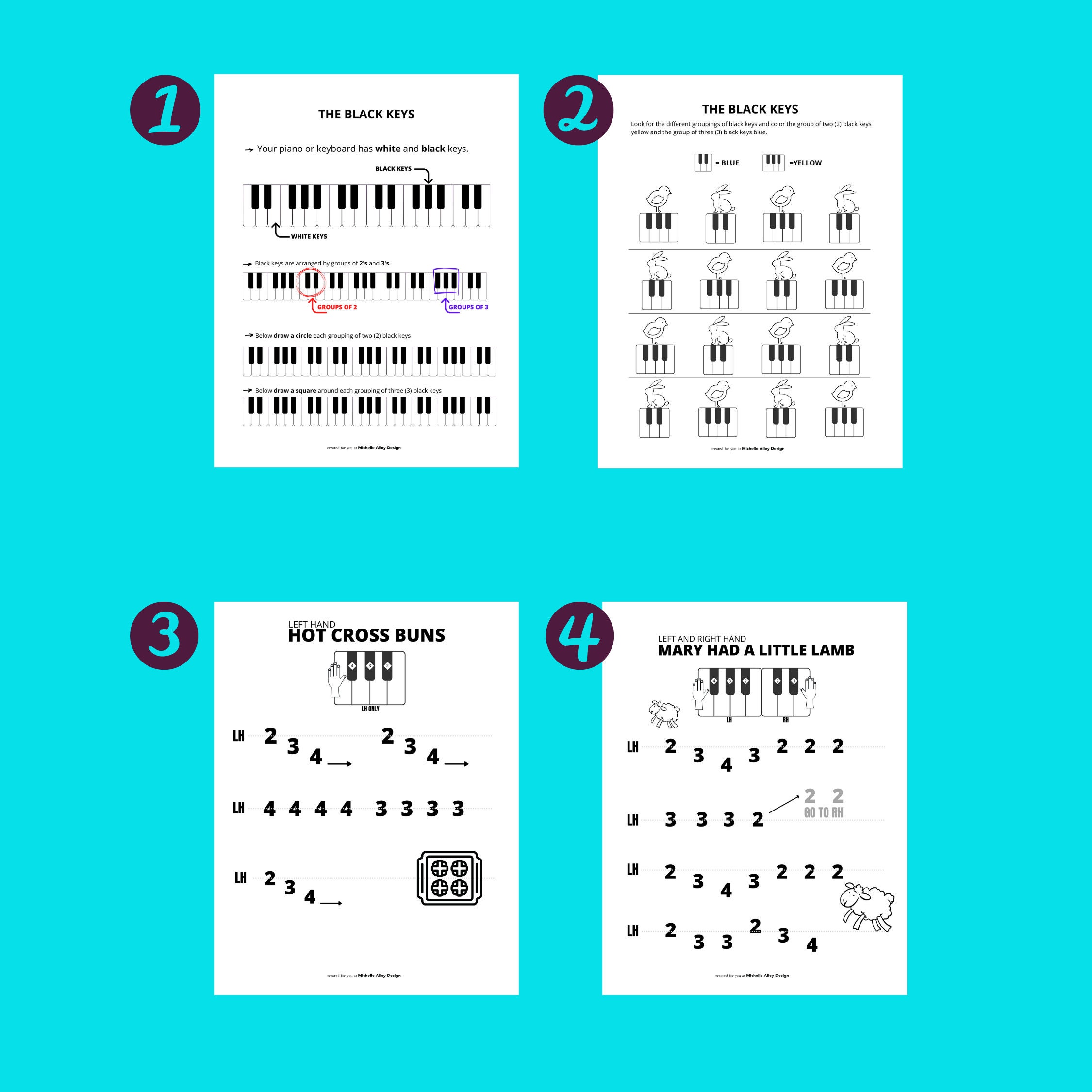 Piano Black Key Beginner Worksheet | Piano Lessons | Usletter | A4 - Etsy