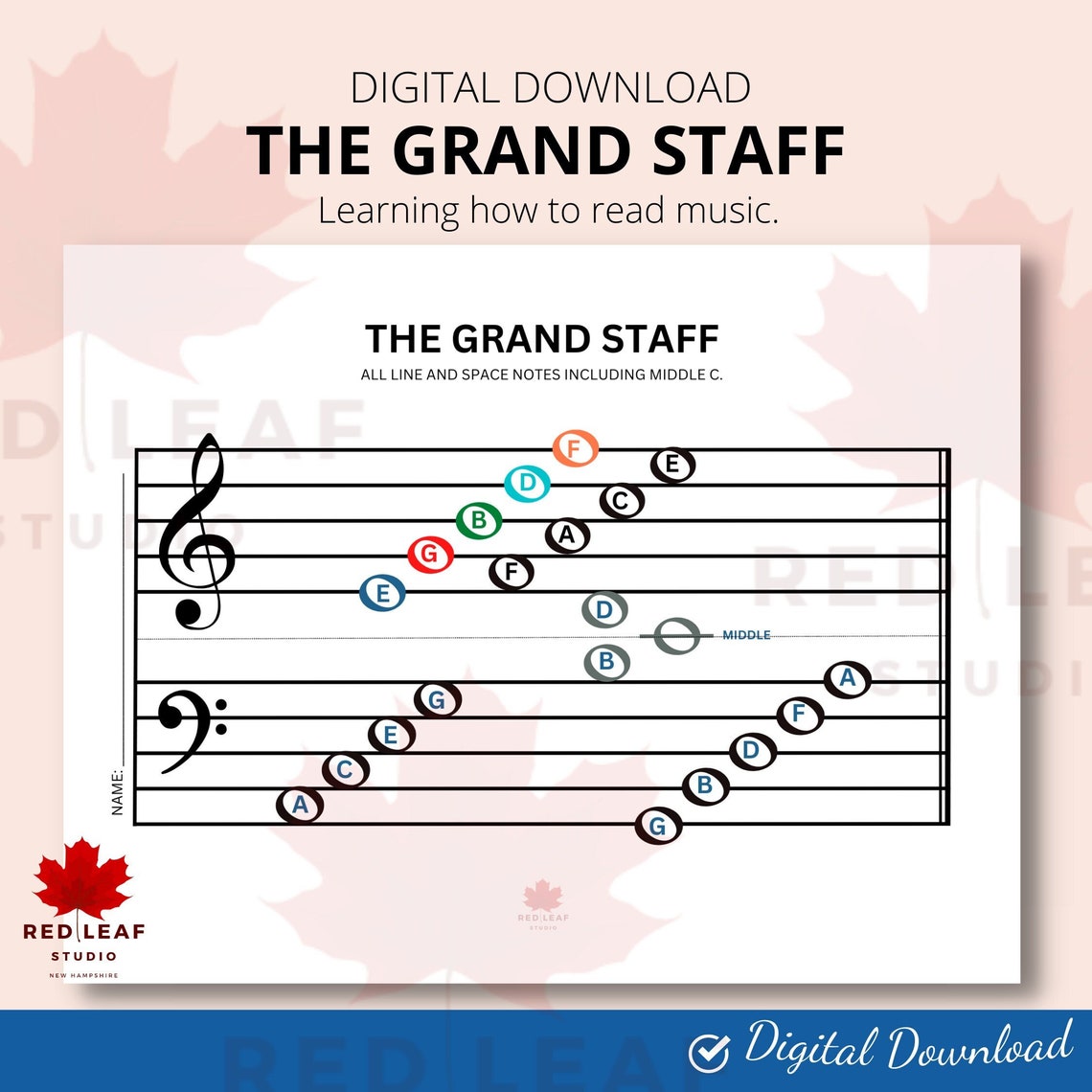 Grand Staff Music Theory Printable Learn How to Read Music PNG PDF ...