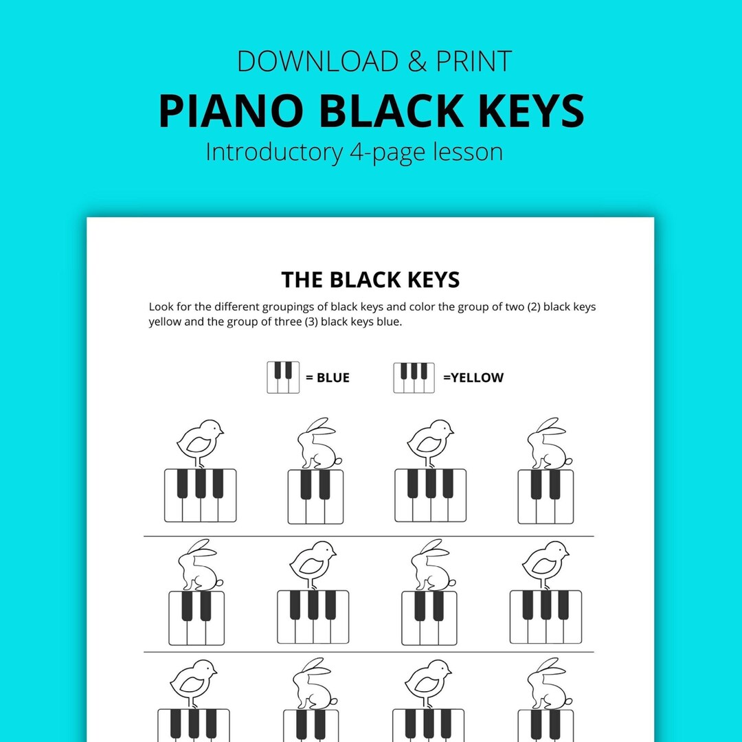 Piano Black Key Beginner Worksheet | Piano Lessons | Usletter | A4 - Etsy
