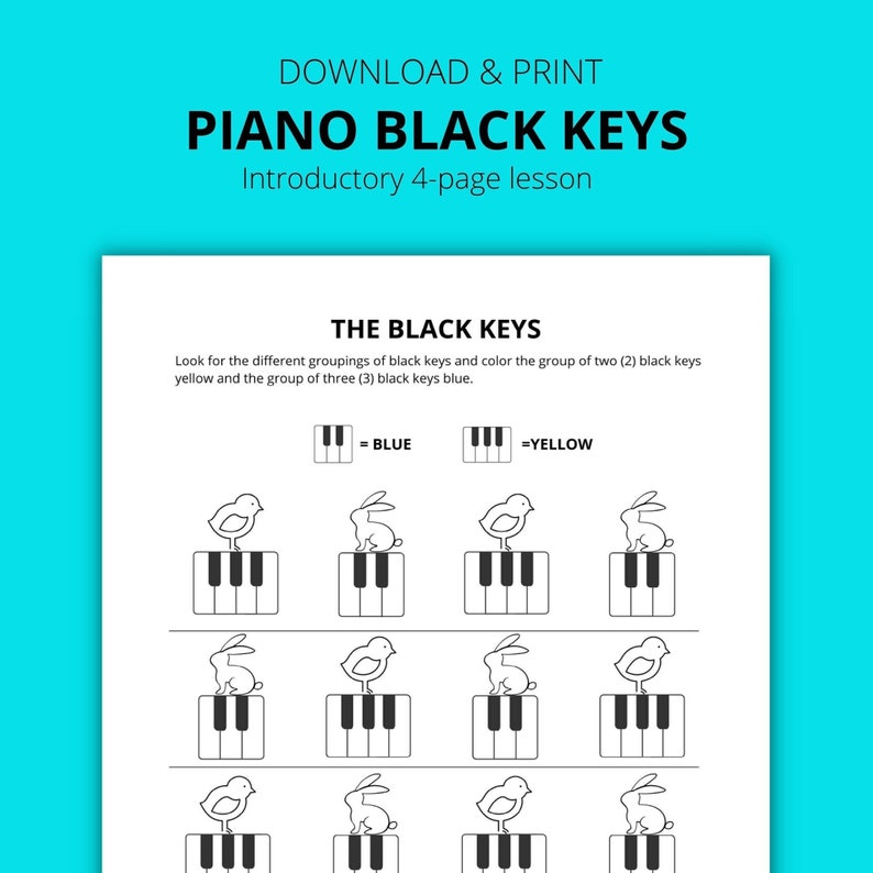 Piano Black Key Beginner Worksheet | Piano Lessons | Usletter | A4 - Etsy