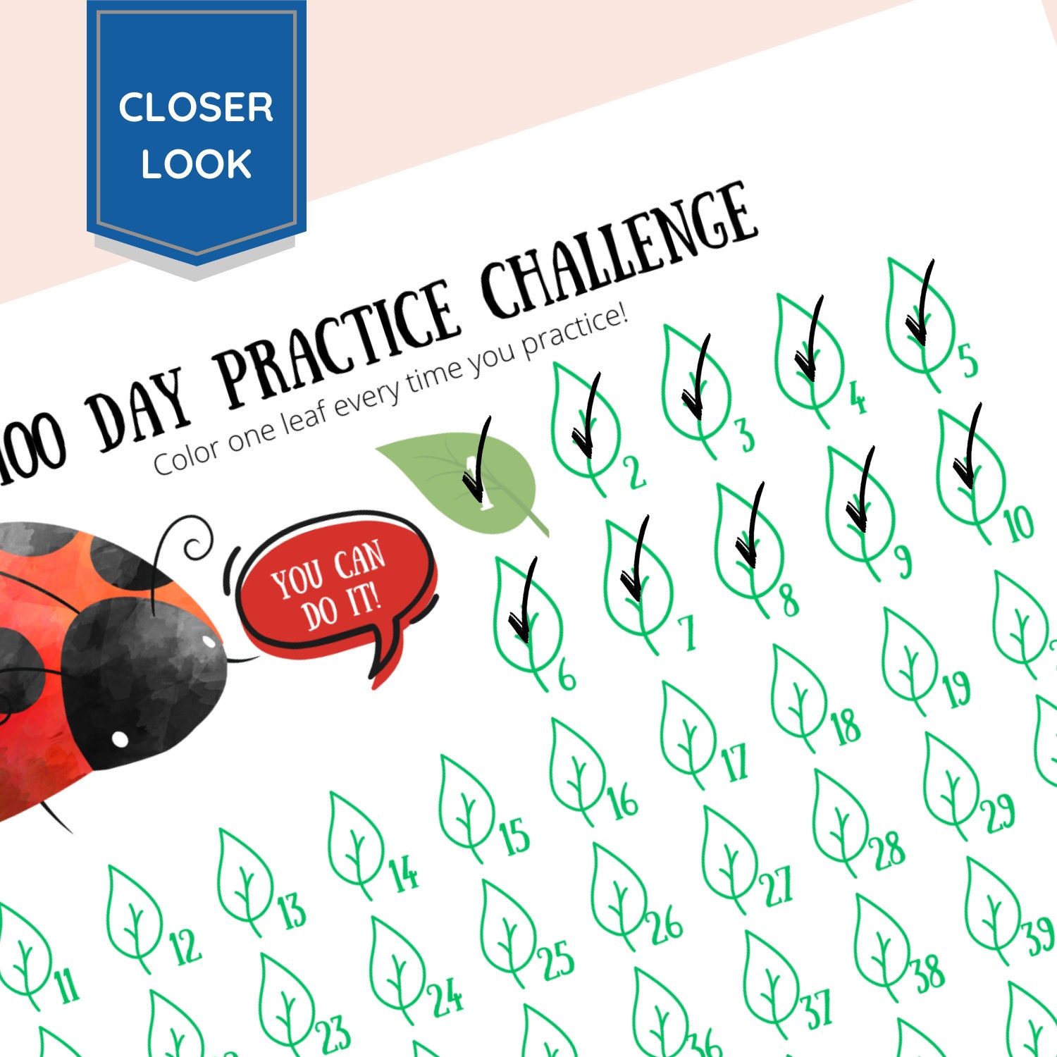 100-day Practice Tracker: Ladybug Chart, Habit Log (printable PDF) - Etsy