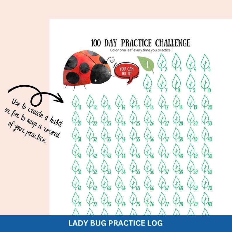 100-day Practice Tracker: Ladybug Chart, Habit Log (printable PDF) - Etsy