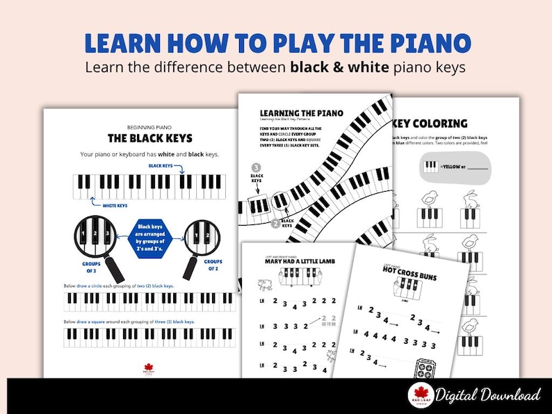 Piano Black Key Beginner Worksheet | Piano Lessons | Usletter | A4 - Etsy