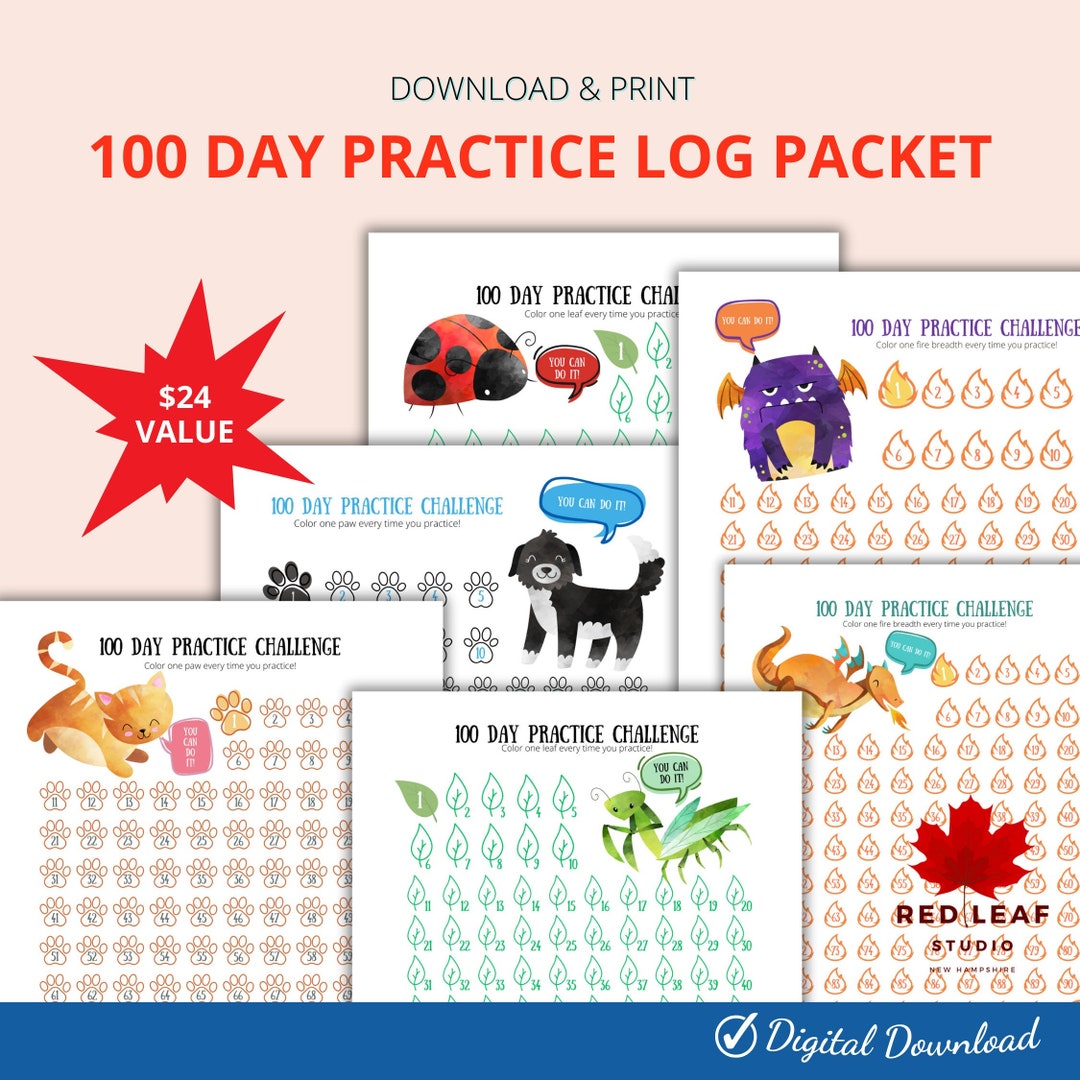 100 Day Practice Log Bundle | Music Packet | Practice Log | Piano ...