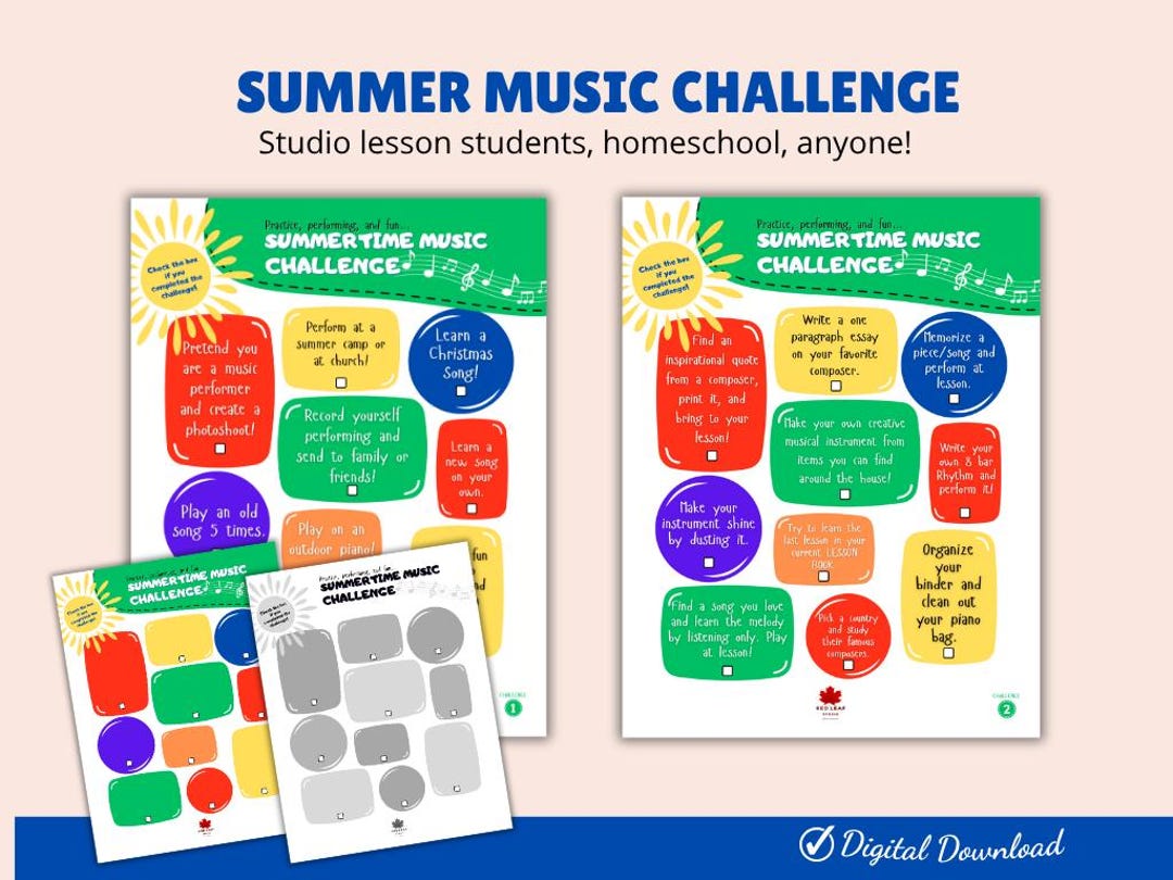 Music Lesson Practice Challenge | Summer Themed| PDF - Etsy
