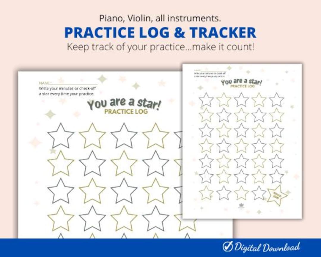 Music Lesson Practice Tracker Reward Tracker Instrument Practice Log ...