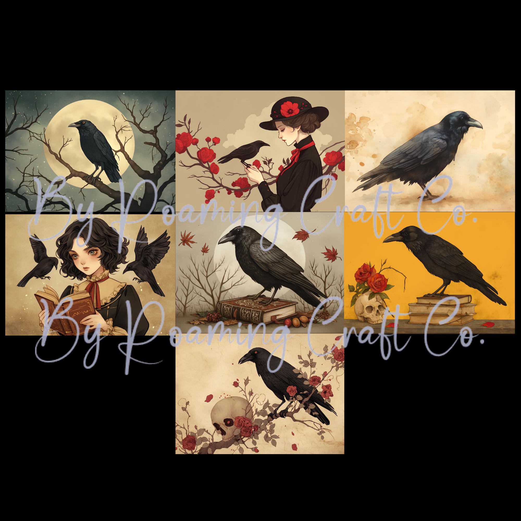 Raven Themed Artist Trading Cards Set of 7 Digital Cards Featuring ...