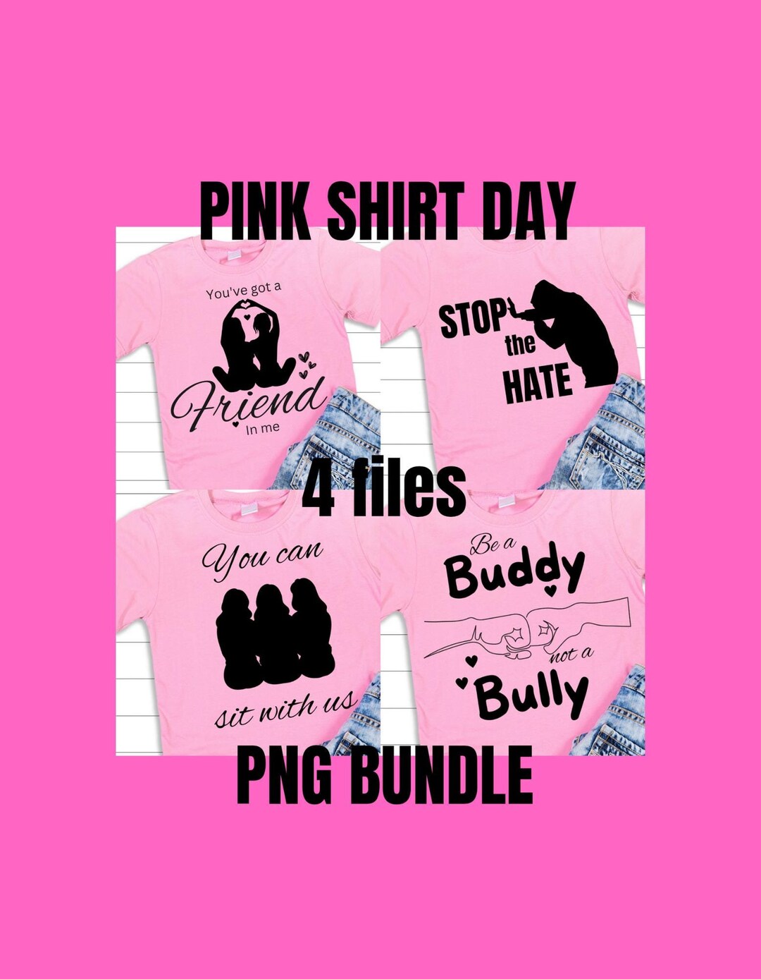 Pink Shirt Day Png Bundle for Pink Shirt Day Kindness Shirt Friend in ...